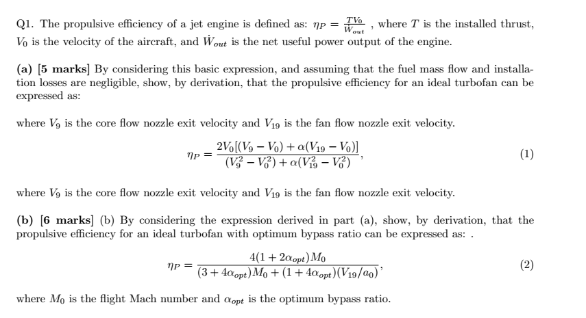 Solved Q1. The propulsive efficiency of a jet engine is | Chegg.com