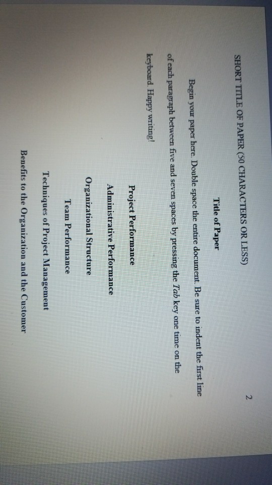 Solved 2 SHORT TITLE OF PAPER (50 CHARACTERS OR LESS) Title | Chegg.com