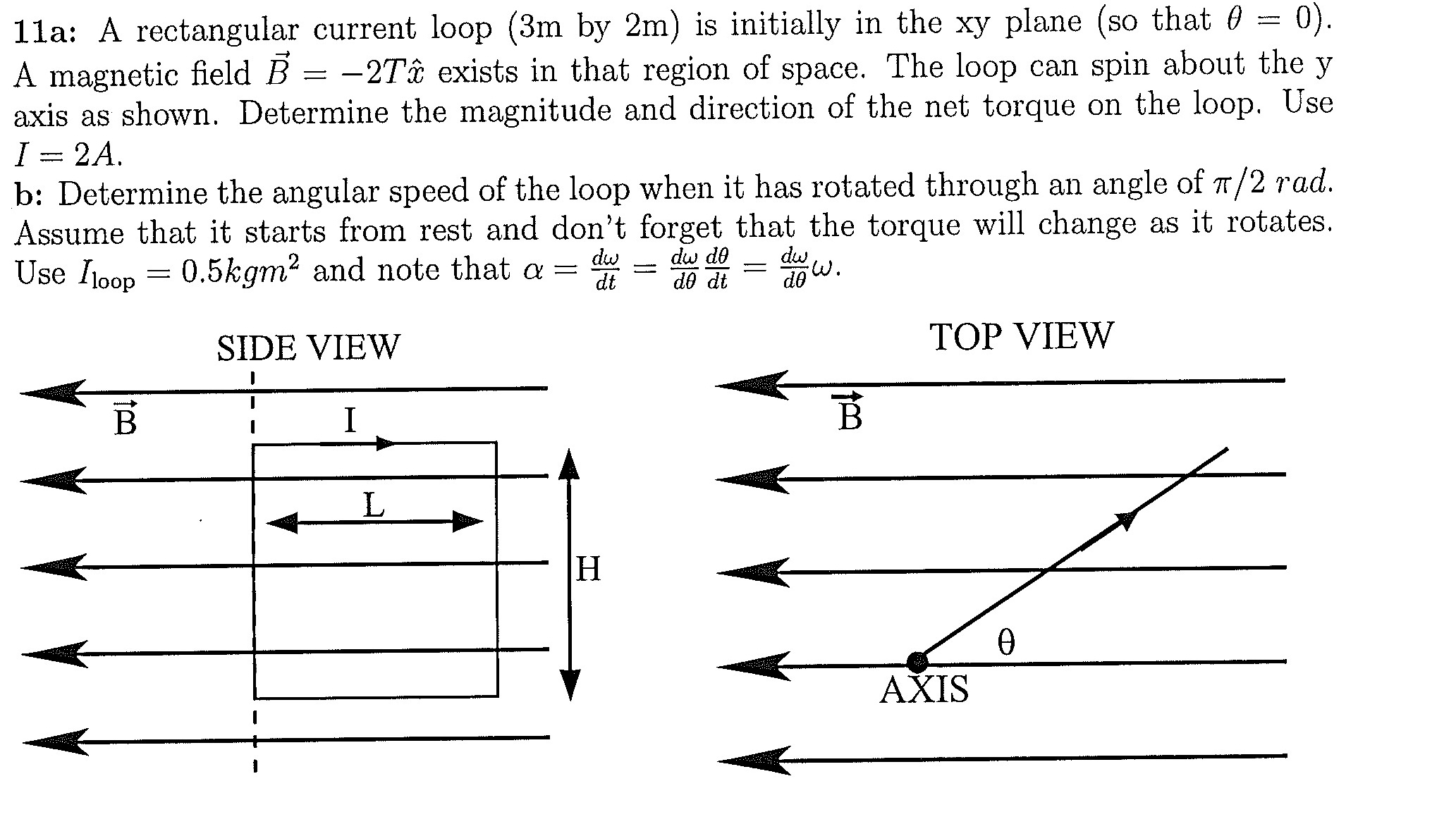 A rectangular current loop (3m by 2m) is initially in | Chegg.com