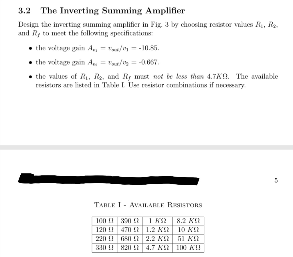 Solved out Fig. 3. The inverting summing amplifier | Chegg.com