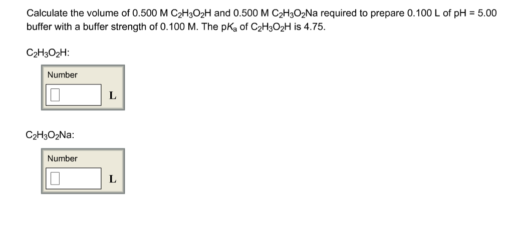 Solved Calculate the volume of 0.500 M C2H3O2H and 0.500 M | Chegg.com