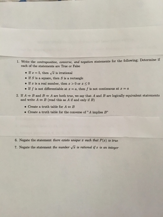 Solved Write the contrapositive, converse, and negation | Chegg.com