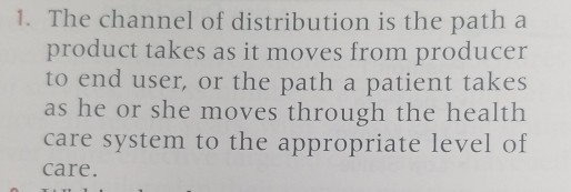1. The channel of distribution is the path a product | Chegg.com