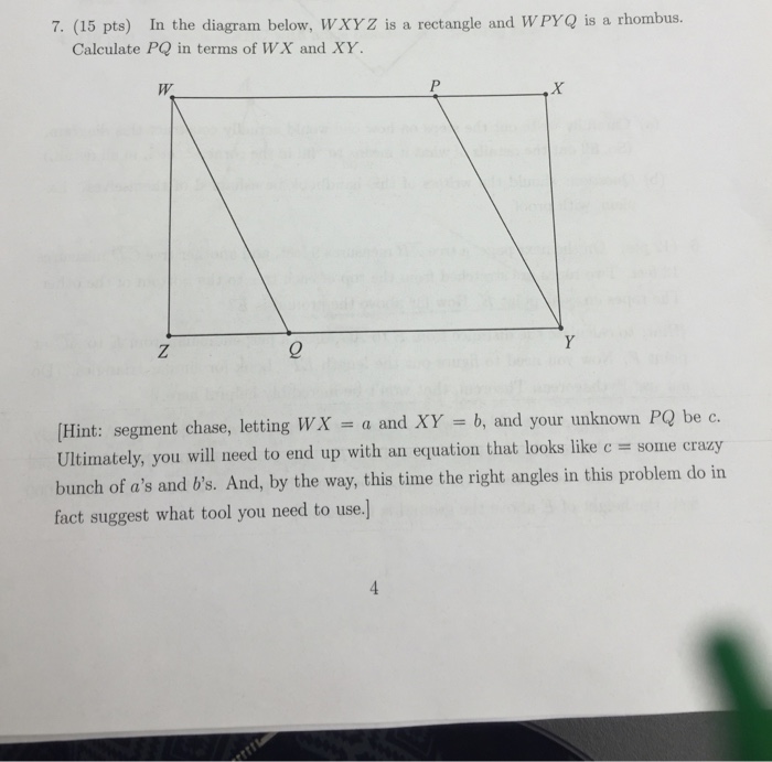 Solved 7. (15 pts) In the diagram below, WXYZ is a rectangle | Chegg.com