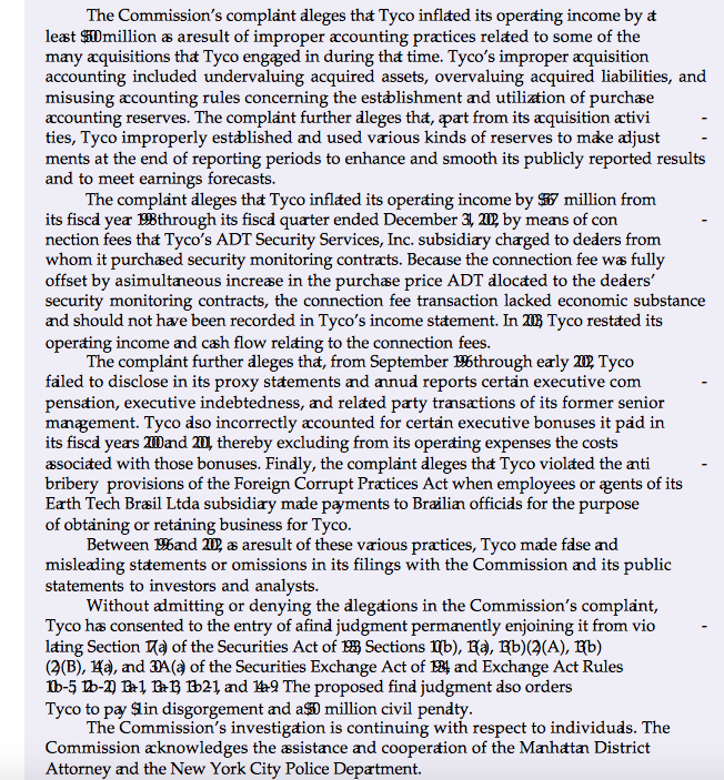 Solved Litigation Release (LR 19657) for Tyco International | Chegg.com