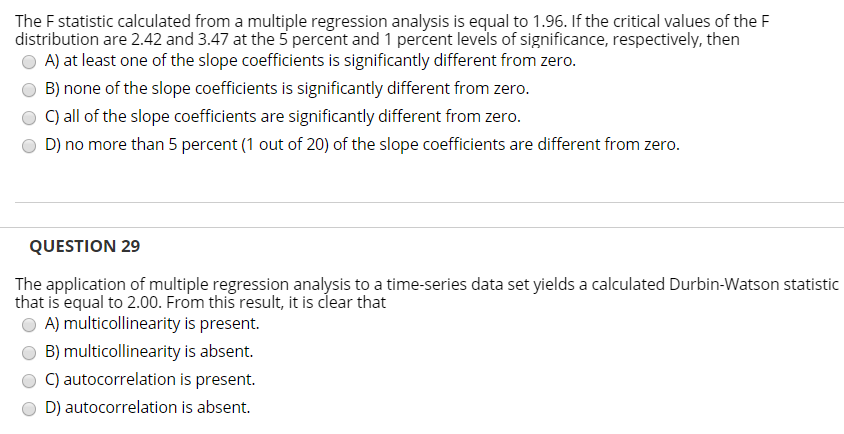 Solved The F statistic calculated from a multiple regression | Chegg.com