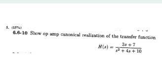 Solved Show op amp canonical realization of the transfer | Chegg.com