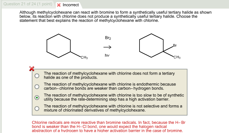 Solved Although methylcyclohexane can react with bromine to | Chegg.com