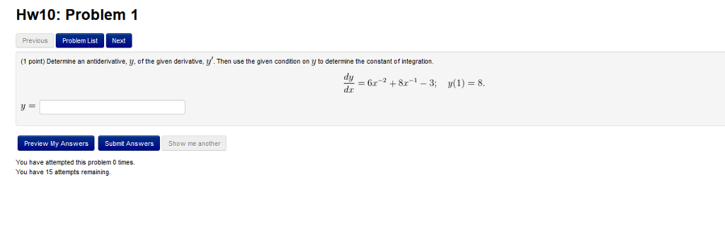 Solved Hw10: Problem 1 Previous Problem List Next (1 point) | Chegg.com