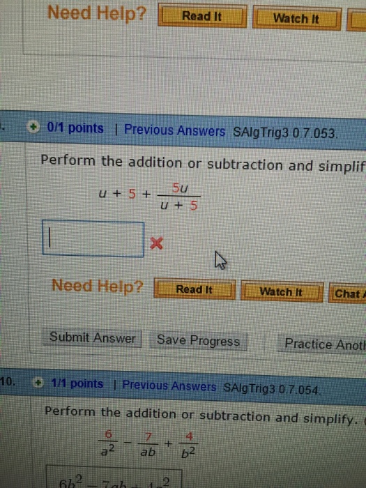 Solved Perform the addition or subtraction and simplify u + | Chegg.com