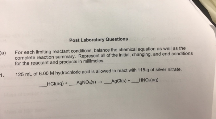 Solved For each limiting reactant conditions, balance the | Chegg.com