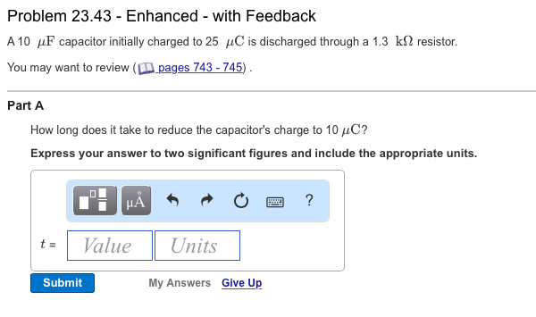 Solved A 10 mu F capacitor initially charged to 25 mu C is | Chegg.com
