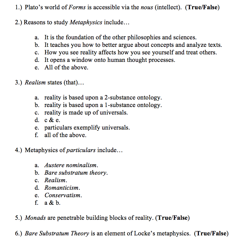 1.) Plato's world of Forms is accessible via the nous | Chegg.com