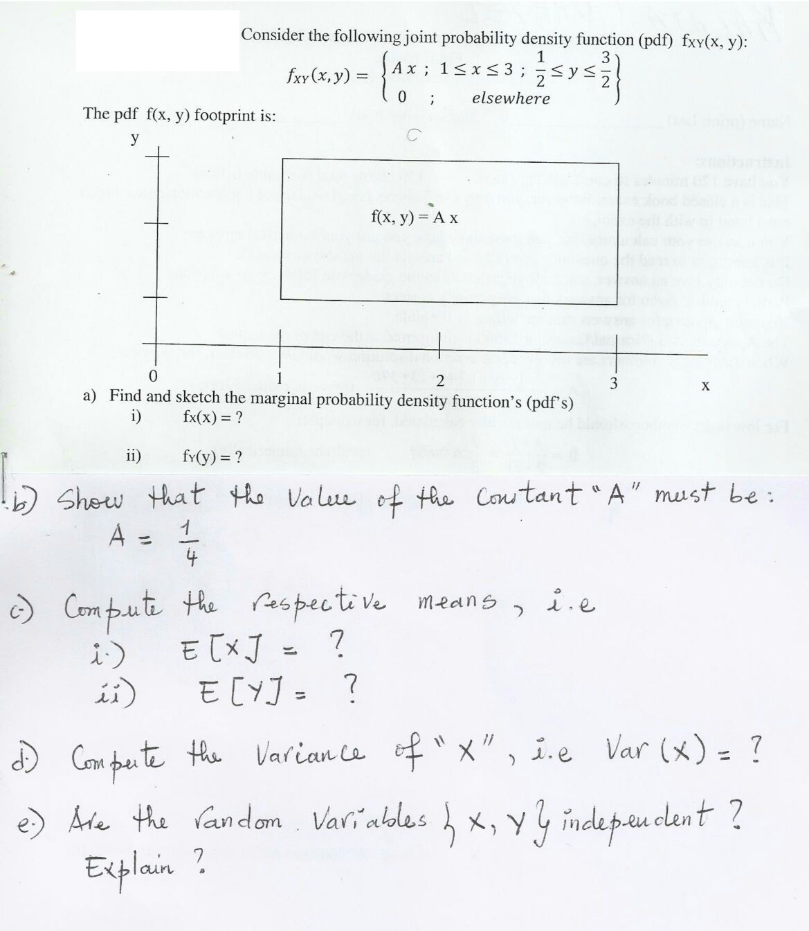 Solved Consider the following joint probability density | Chegg.com