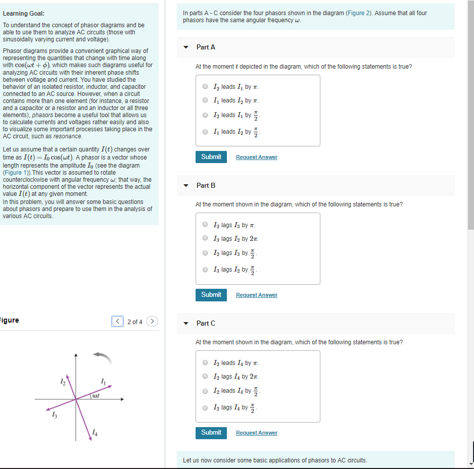 Solved In parts A C consider the four phasors shown in the | Chegg.com