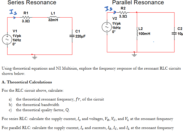 Solved Series Resonance Parallel Resonance S R2 S R1 L1 3.3Ω | Chegg.com
