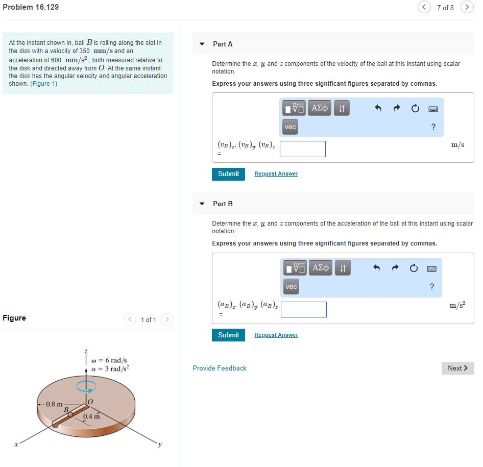 Solved Problem 16.129 7 of 8> At the instant shown in, ball | Chegg.com