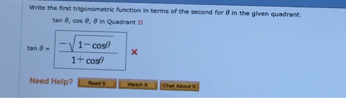 Solved Write the first trigonometric function in terms of | Chegg.com