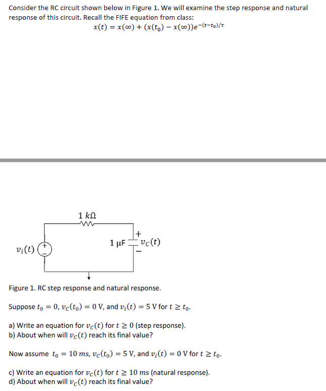 Solved Consider the RC circuit shown below in Figure 1. We | Chegg.com