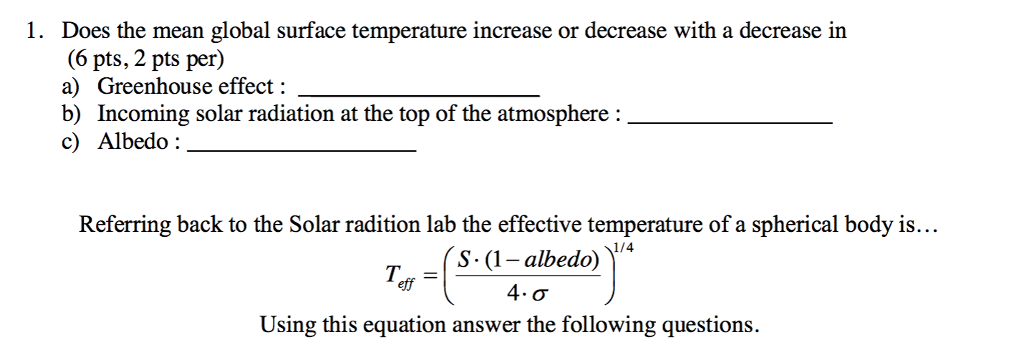 Solved 1 . Does the mean global surface temperature increase | Chegg.com