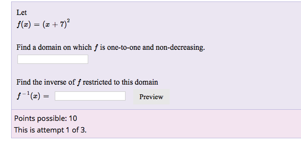 Solved Let f(x) = (x + 7)^2 Find a domain on which f is | Chegg.com