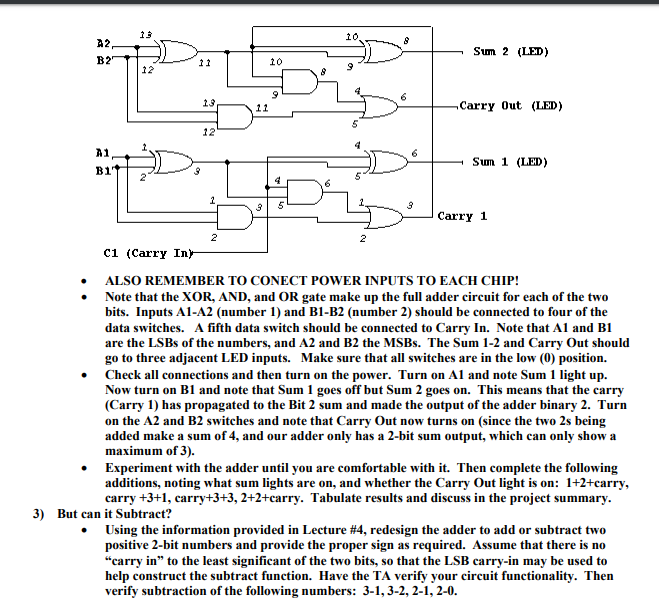 Solved A2 Sum 2 (LED) B2 13 Carry Out (LED) A1 Sum 1 (LED) | Chegg.com