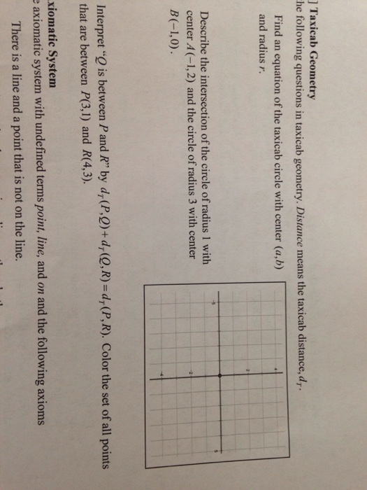 Solved The following questions in taxicab geometry. Distance | Chegg.com