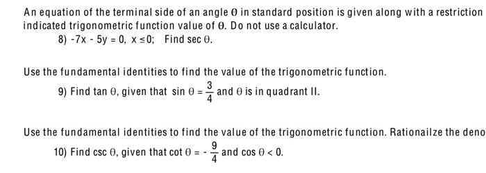 Solved An equation of the terminal side of an angle theta in | Chegg.com