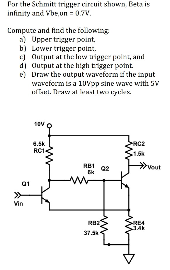 Solved For the Schmitt trigger circuit shown, Beta is | Chegg.com