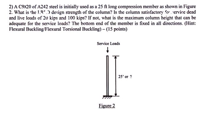 Solved 2) A C9x20 of A242 steel is initially used as a 25 ft | Chegg.com