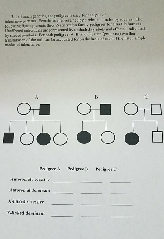 Solved 3. In human genetics, the pedigree is used for | Chegg.com