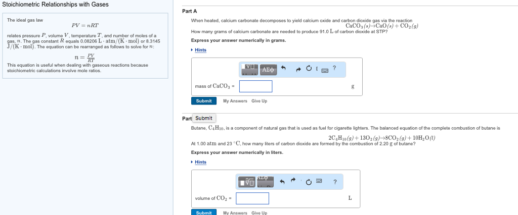 Solved Stoichiometric Relationships with Gases Part A The | Chegg.com