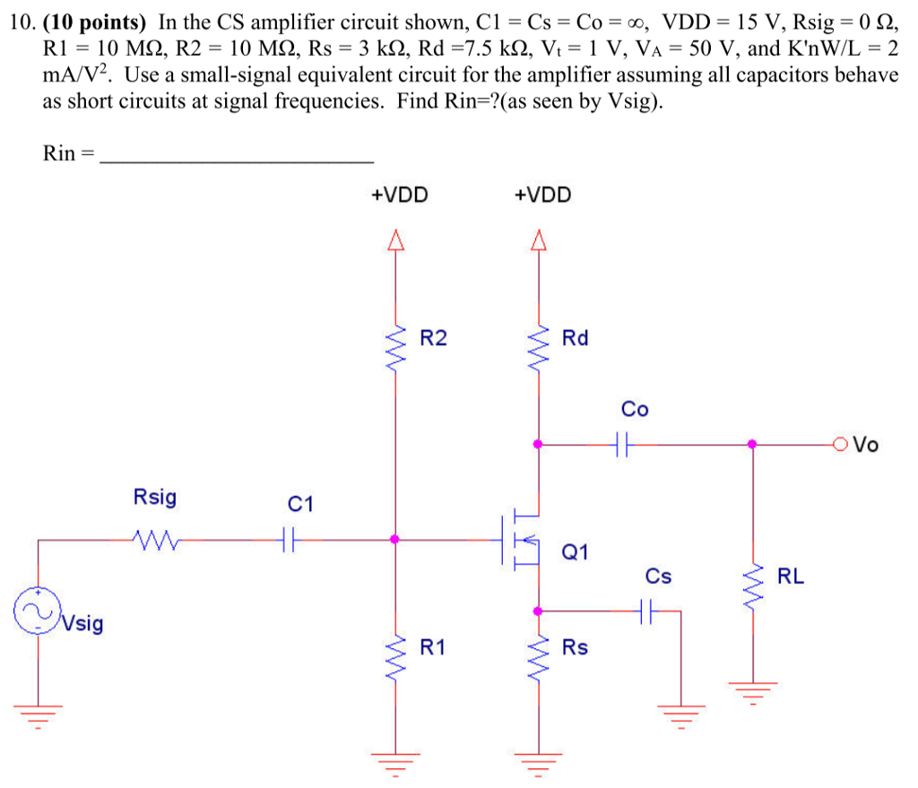 Solved In the CS amplifier circuit shown, Cl = Cs = Co = | Chegg.com