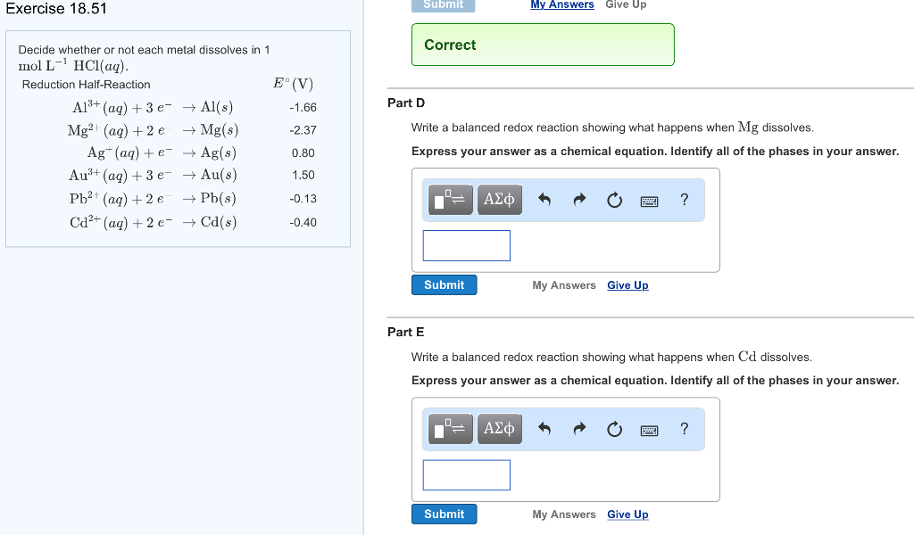 Solved Decide whether or not each metal dissolves in 1 mol | Chegg.com