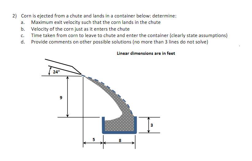 Solved 2) Corn is ejected from a chute and lands in a | Chegg.com
