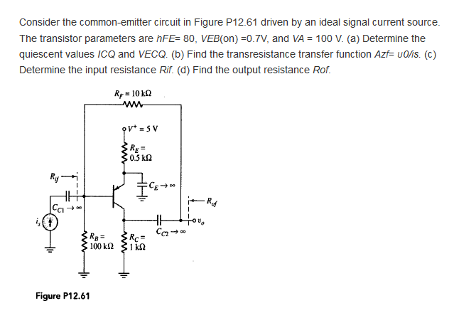 Solved Consider the common-emitter circuit in Figure P12.61 | Chegg.com