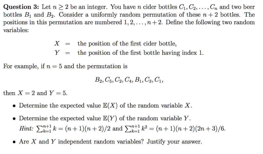 Question 3: Let n 2 2 be an integer. You have n cider | Chegg.com