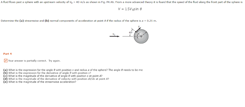 Solved A fluid flows past a sphere with an upstream velocity | Chegg.com