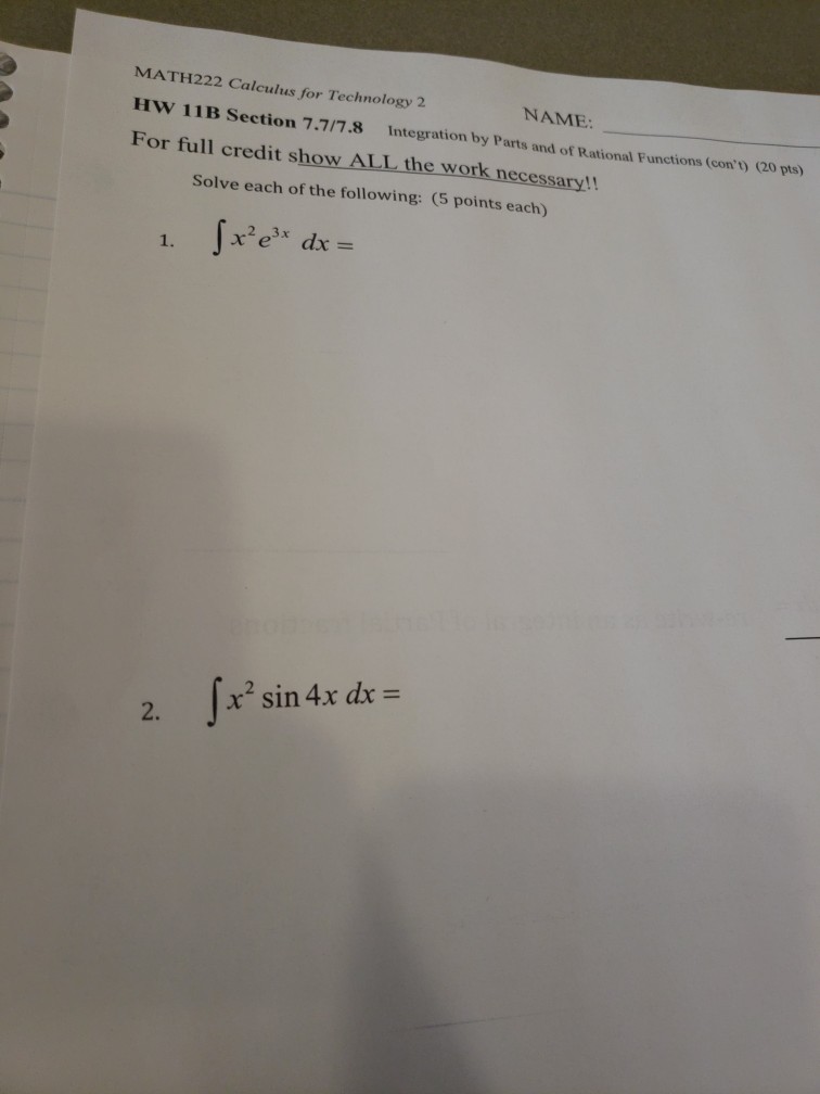 Solved MATH222 Calculus for Technology 2 HW 11B Section | Chegg.com