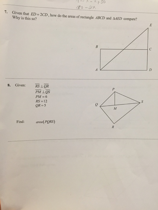 Solved Given that ED=2CD, how do the areas of rectangle ABCD | Chegg.com