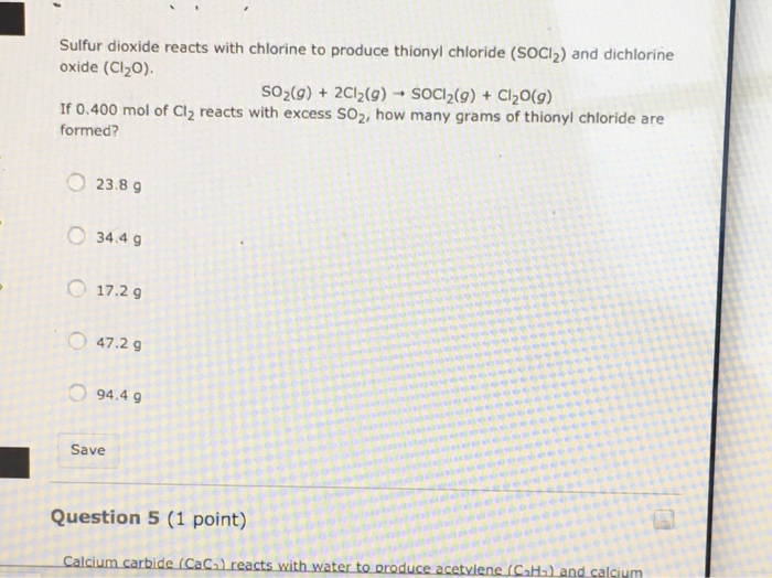 Solved Sulfur dioxide reacts with chlorine to produce | Chegg.com
