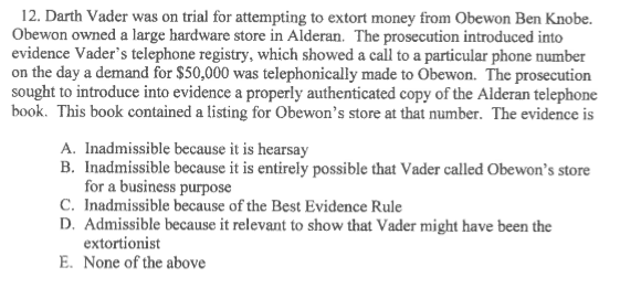 12. Darth Vader was on trial for attempting to extort | Chegg.com