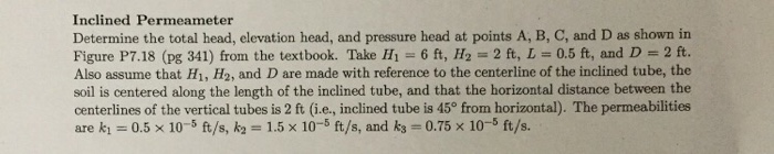 Determine the total head, elevation head, and | Chegg.com