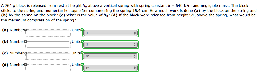 Solved A 764 g block is released from rest at height h0 | Chegg.com