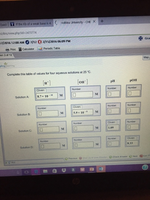 Solved Complete this table of values for four aqueous | Chegg.com