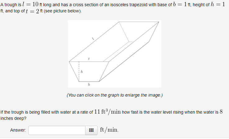Solved A trough is l = 10 ft long and has a cross section of | Chegg.com