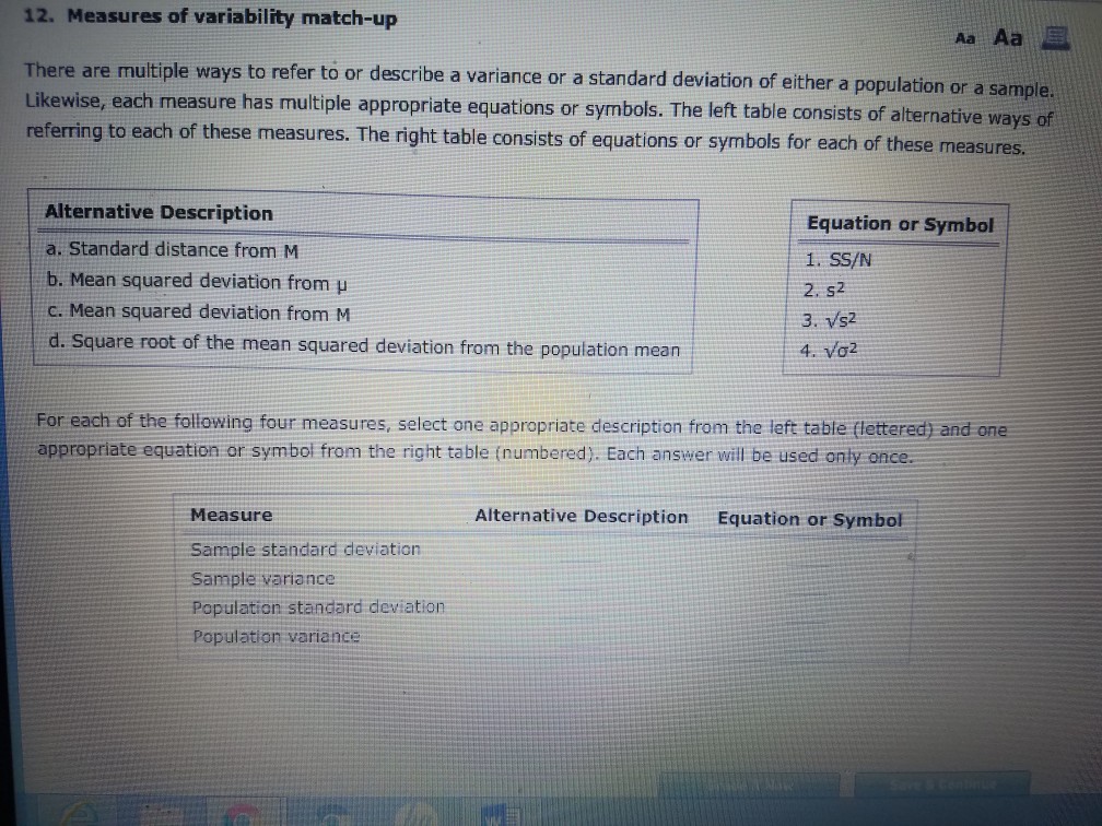 Solved 12. Measures of variability match-up There are | Chegg.com