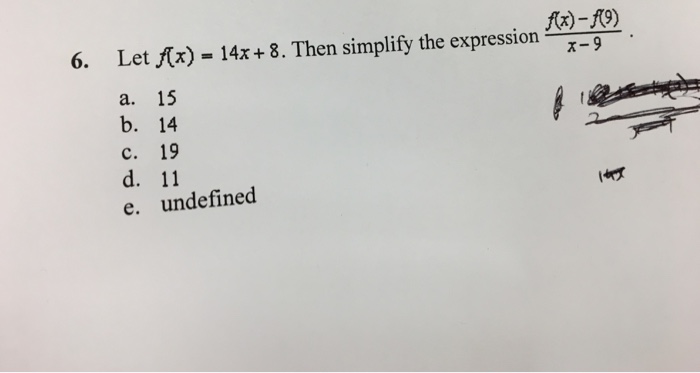 Solved Let f(x) = 14x + 8. Then simplify the expression f(x) | Chegg.com