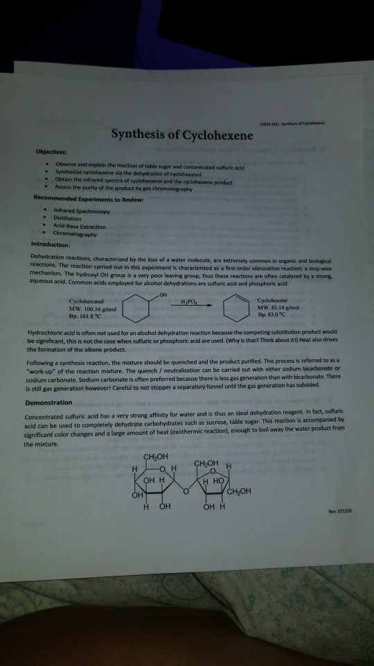 Solved Synthesis of Cyclohexene Objectives Observe and | Chegg.com