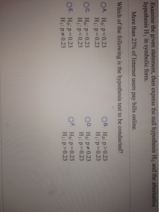 Solved Examine the given statement, then express the null | Chegg.com